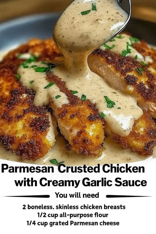 Parmesan Crusted Chicken with Creamy Garlic Sauce – Easy Healthy Recipes